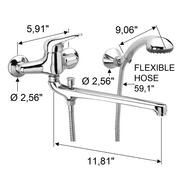 Nameeks Remer K49 Chrome Remer Wall Mounted Tub Filler with Hand Shower ...